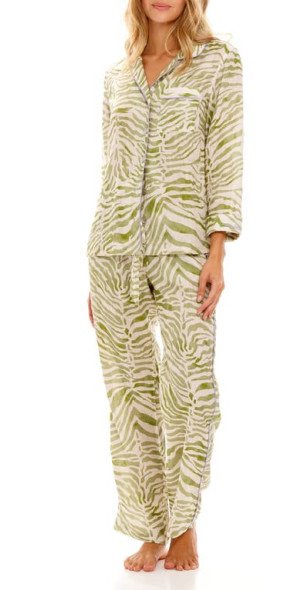 The Lazy Poet - Emma Olive Zebra Linen Pajamas in Green at Nordstrom