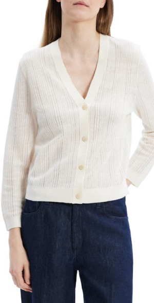 Theory - Crop Linen Blend Cardigan in Bone at Nordstrom, Size Small