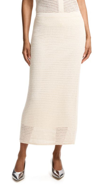 Theory - Mesh Knit Midi Skirt in Bone
