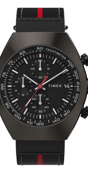 Timex® - Timex Legacy Tonneau Chronograph Fabric Strap Watch, 42mm in Black