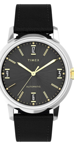 Timex® - Timex Marlin Automatic Leather Strap Watch, 40mm in Black