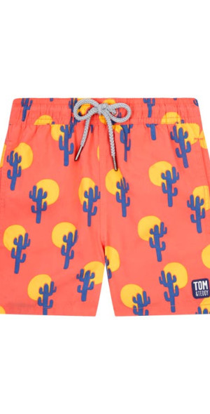 Tom & Teddy - Kids' Cactus Swim Trunks in Deep Rose