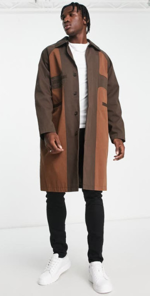 Topman - Deconstructed Colorblock Trench Coat in Brown at Nordstrom