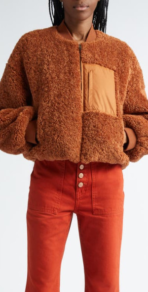 Ulla Johnson - Aryln Quilted Sleeve High Pile Fleece Jacket in Tierra at Nordstrom, Size Petite