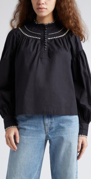 Ulla Johnson - Lennie Embroidered Top in Noir