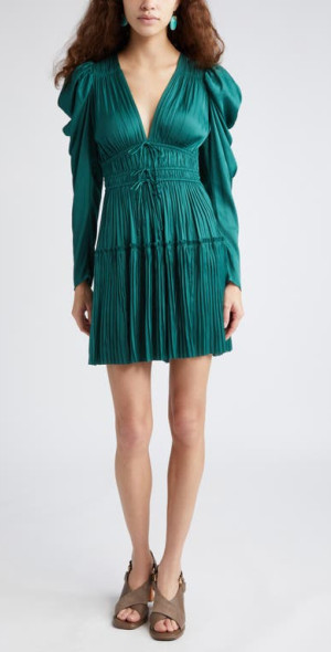 Ulla Johnson - Lu Long Sleeve Satin Dress in Jadeite