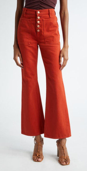 Ulla Johnson - The Lou Button Fly Flare Jeans in Red Ochre Wash