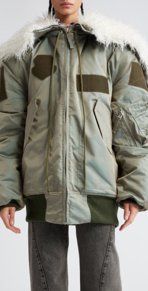 Vaquera - Giant Aviator Jacket with Faux Fur Hood in Khaki at Nordstrom