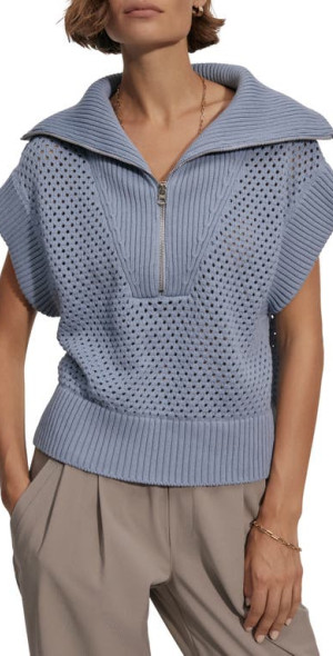 Varley - Mila Open Stitch Half Zip Sleeveless Sweater in Ashley Blue at ...