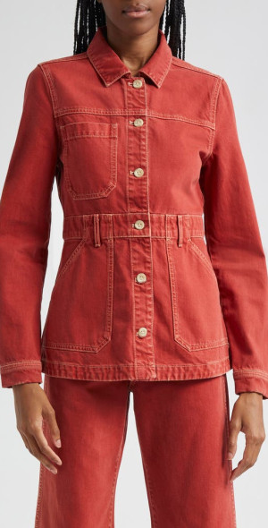 Veronica Beard - Anzu Topstitch Detail Cotton Jacket in Brick Red at Nordstrom, Size X-Small