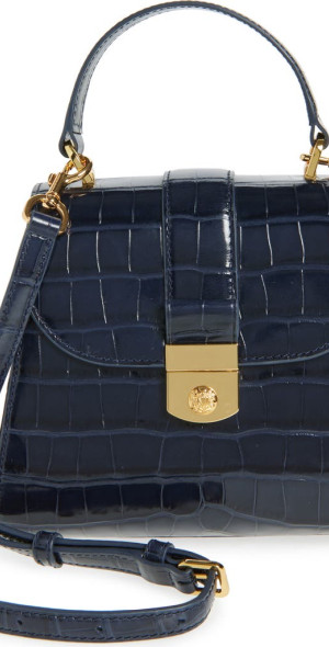 Veronica Beard - Crest Lock Croc Embossed Leather Top Handle Bag in ...
