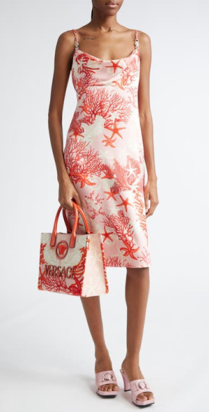 Versace - Barocco Sea Print Cowl Neck Silk Satin Dress in Dusty Rose ...