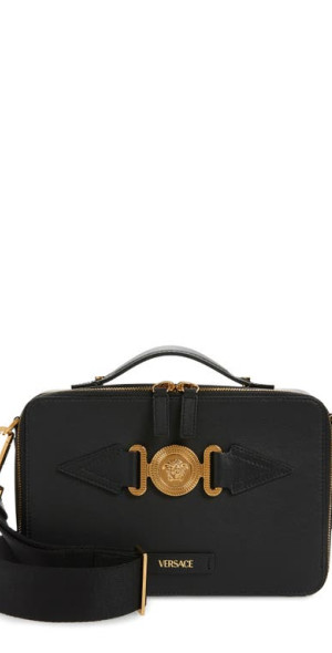 Versace - Biggie Medusa Coin Large Leather Crossbody Bag in Black/ Gold