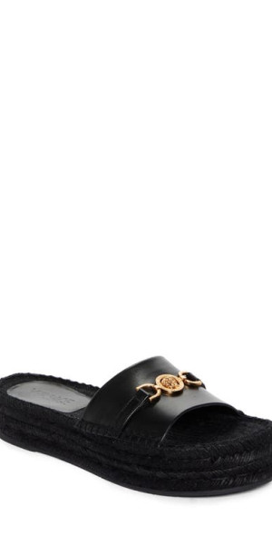 Versace - Medusa '95 Espadrille Platform Slide Sandal in Black/ Gold