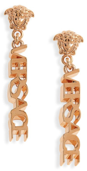 Versace - Signature Logo Drop Earrings in Gold