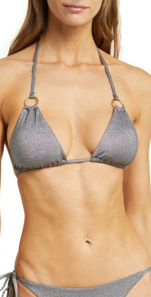 Vitamin A® - Vitamin A Cosmo Ring Detail Metallic Triangle Bikini Top in Twilight Metallic at ...