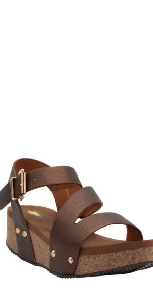 Volatile - Biloxi Platform Wedge Sandal in Bronze Metallic Faux Leather