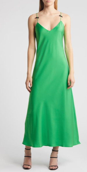 WAYF - The Kelly Satin Slipdress in Green