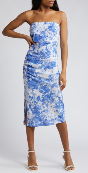 WAYF - The Taylor Floral Strapless Cocktail Dress in Blue Toile at ...