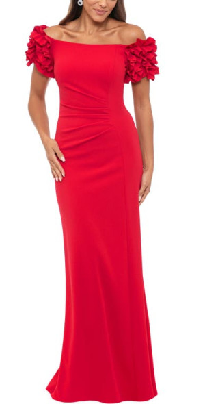 Xscape - Ruffle Off the Shoulder Scuba Crepe Gown in Red at Nordstrom