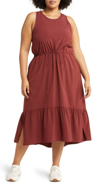 zella - Pursuit Tiered Midi Dress in Burgundy Port at Nordstrom