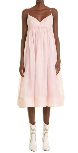 Zimmermann - Dancer Empire Waist Linen & Silk Dress in Dusty Pink