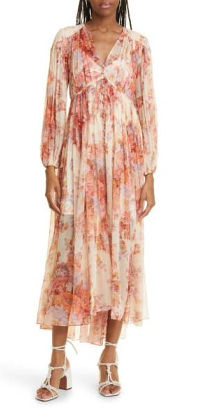 Zimmermann - Devi Gathered Yoke Long Sleeve Chiffon Maxi Dress in Cream ...