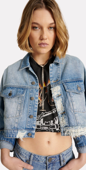 One Teaspoon - Eagle Studded Cropped Denim Jacket
