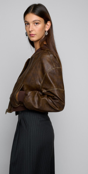 Pixie Market - Brown Crop Leather Jacket