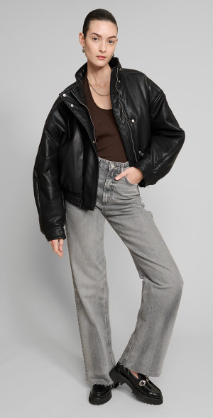 Pixie Market - Crop Leather Bomber Jacket
