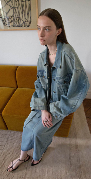 Pixie Market - Oversized Dirty Denim Jacket