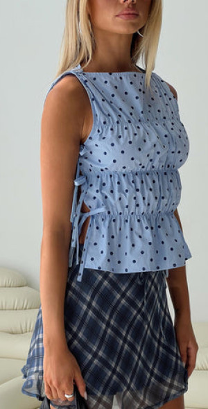 Princess Polly - Endless Summers Tie Side Top Blue Polka Dot