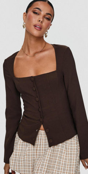 Princess Polly - Gaskin Long Sleeve Top Brown