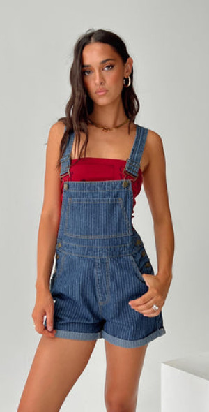 Princess Polly - Kacey Overalls Mid Blue Pinstripe