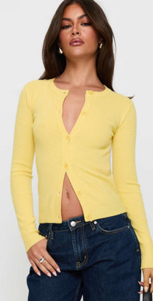 Princess Polly Lower Impact - Lauraine Cardigan Lemon