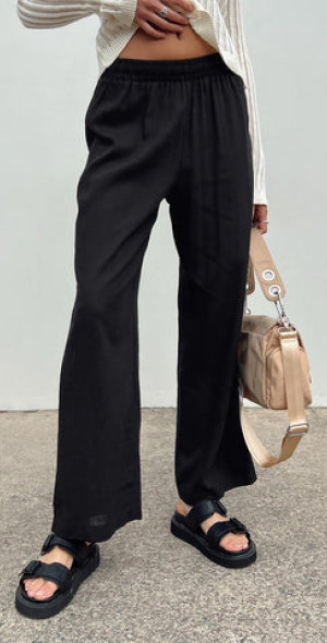 Princess Polly Lower Impact - Louis Linen Blend Pants Black Lower Impact