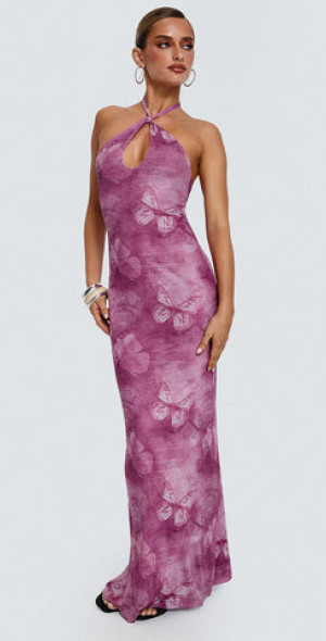 Princess Polly Lower Impact - Nathaleia Halter Maxi Dress Purple