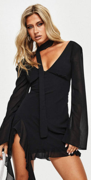 Princess Polly Lower Impact - Varney Long Sleeve Mini Dress Black