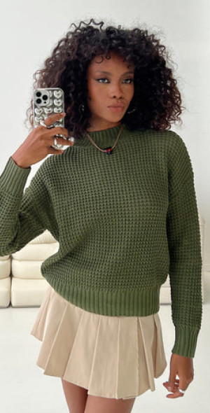 Princess Polly Lower Impact - Wholesome Waffle Knit Sweater Green