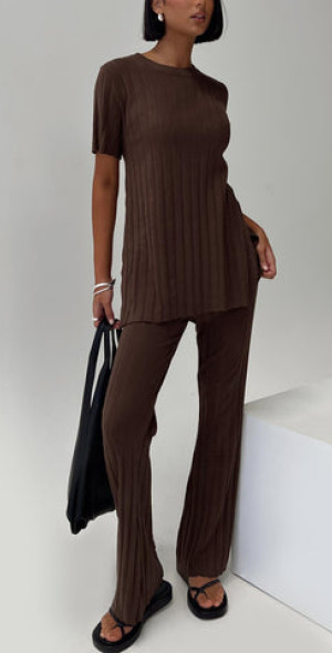 Princess Polly - Palomia Ribbed Pants Chocolate