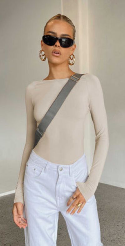 Princess Polly Soft Fit - Gatewood Long Sleeve Bodysuit Bone