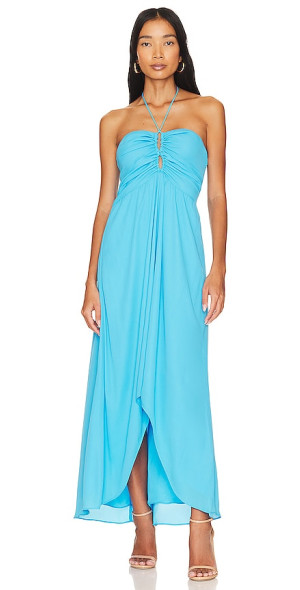 krisa - Ruched Keyhole Halter Dress