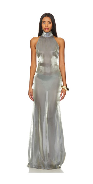 Lapointe - Metallic Organza Halter Open Back Gown