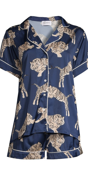 Averie Sleep - Women's Tiger-Print Satin Pajama Set