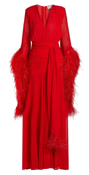 Bronx and Banco - Women's Geisha Feather-Trim Silk-Blend Tie-Waist Maxi ...