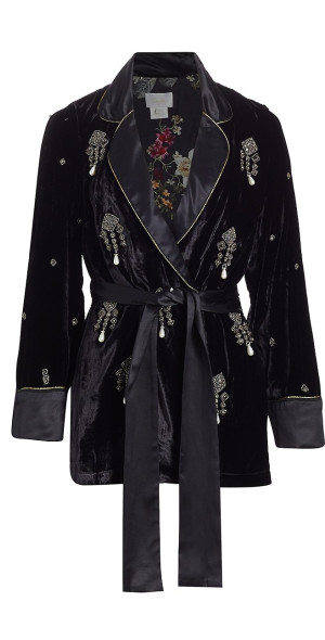 Camilla - Women's Embellished Belted Silk Velvet Opera Jacket