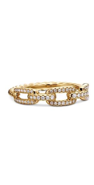 David Yurman - Women's Stax Chain Link Ring in 18K Yellow Gold with Pavé Diamonds