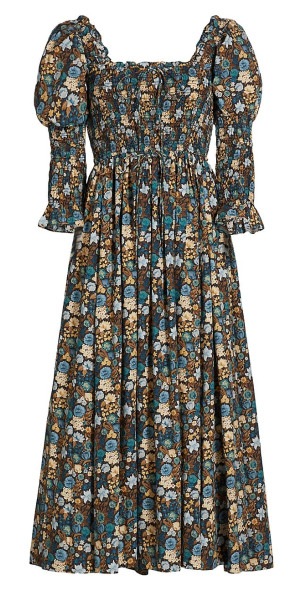 DÔEN - Women's Bijou Floral Cotton Smocked Midi-Dress