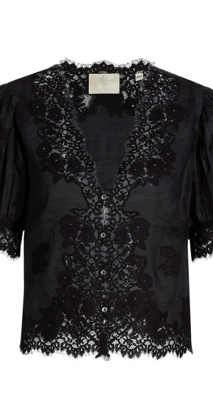 DÔEN - Women's Idella Lace-Trim Puff-Sleeve Top