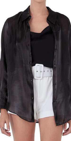 Endless Rose - Women's Shiny Sheer Dress Shirt Top